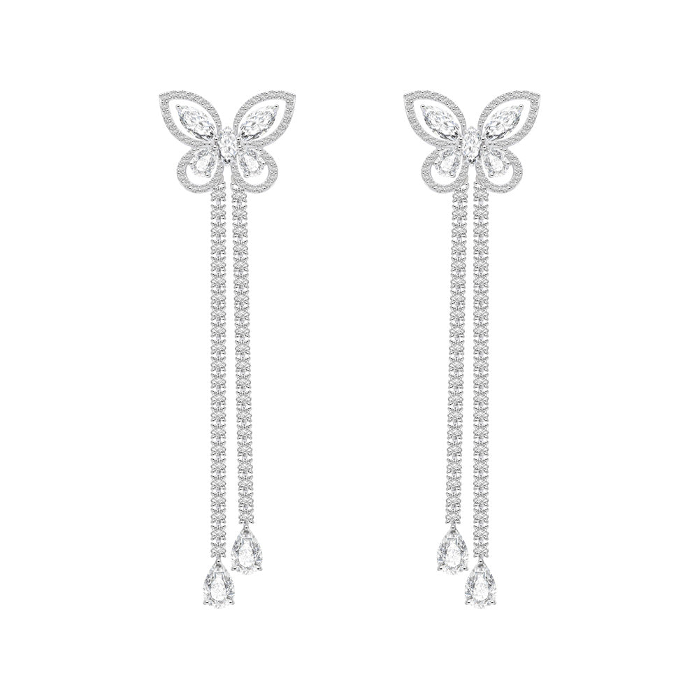 Papillon: Silver rhodium plated with Marquise-cut CZ glasswing butterf ...