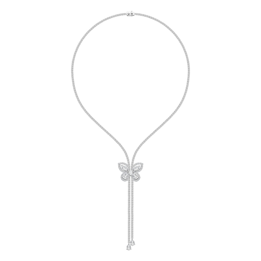 Papillon: Silver rhodium plated with Marquise-cut CZ, 16" long drop gl ...