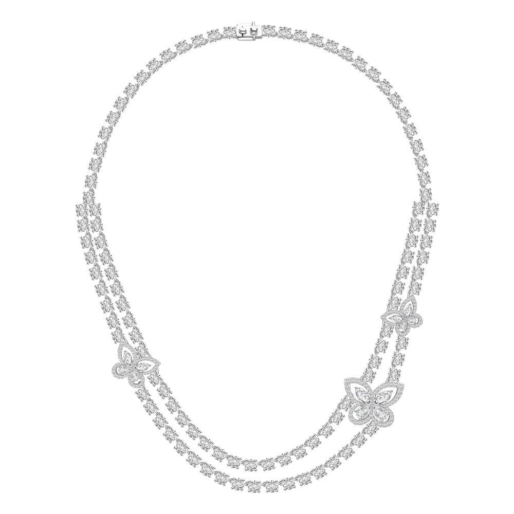 Papillon: Silver rhodium plated with Marquise-cut CZ, 16" two layer gl ...