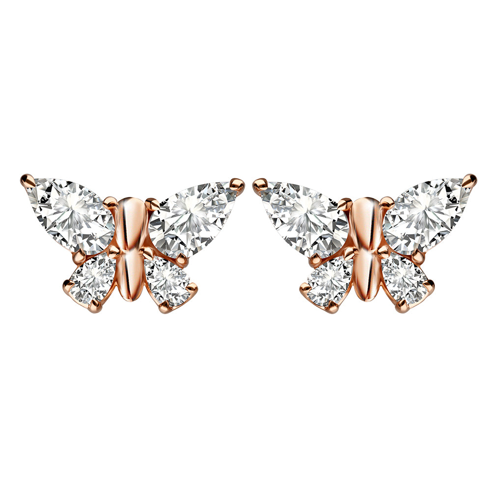 Papillon: Silver rose gold plated with CZ sparkly butterfly stud earri ...